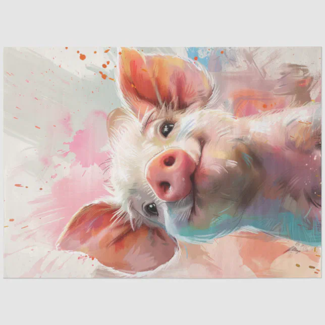 Decoupage Whimsical Pig in a Floral Wonderland Tissue Paper | Zazzle