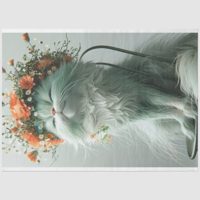 Decoupage Whimsical Regal Furry Cat Tissue Paper | Zazzle