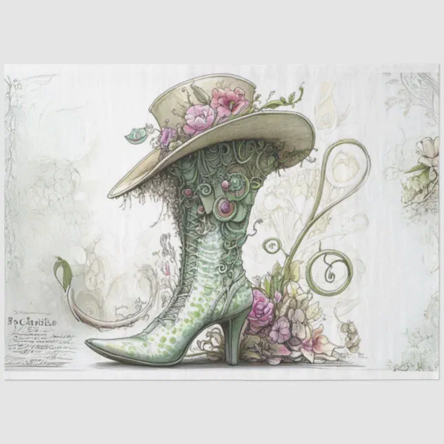 Decoupage Whimsical Scrapbooking Vintage Boot Tissue Paper | Zazzle