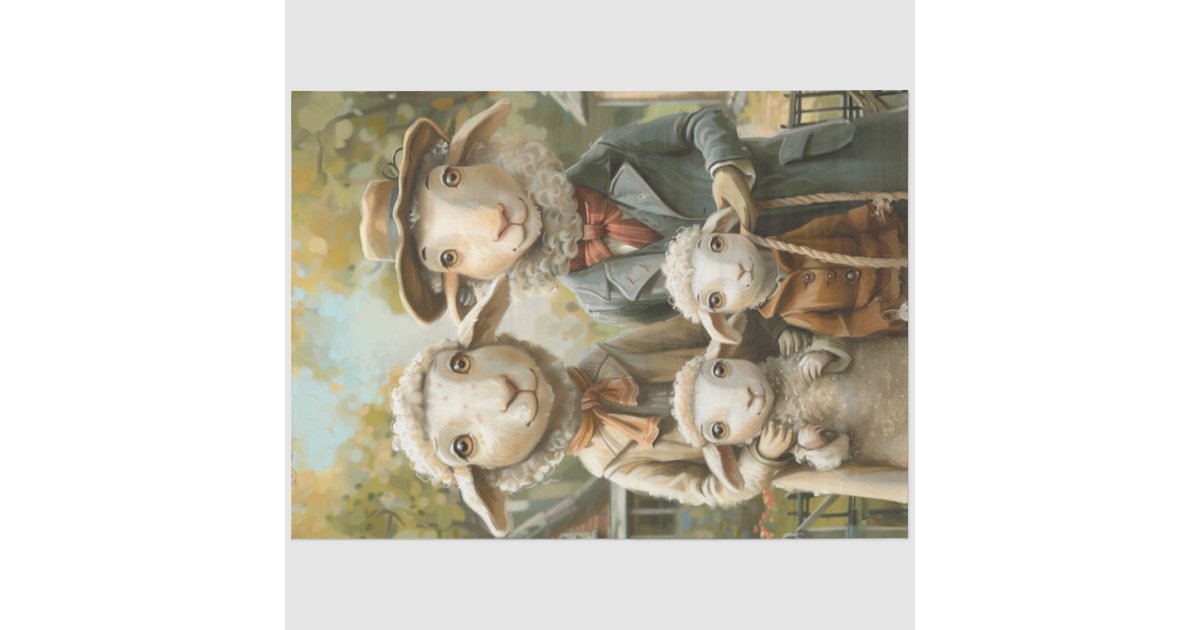 Decoupage Whimsical Sheep Family With Twins Tissue Paper | Zazzle