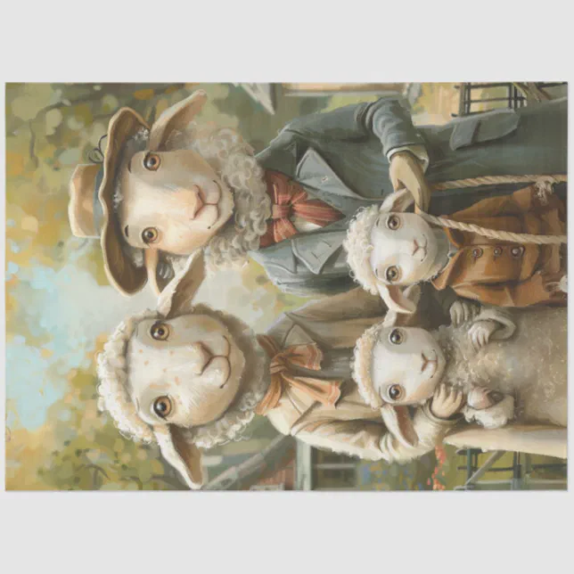 Decoupage Whimsical Sheep Family With Twins Tissue Paper | Zazzle