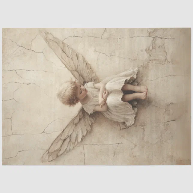Decoupage Young Child Angel Wings Sepia Tone Tissue Paper | Zazzle