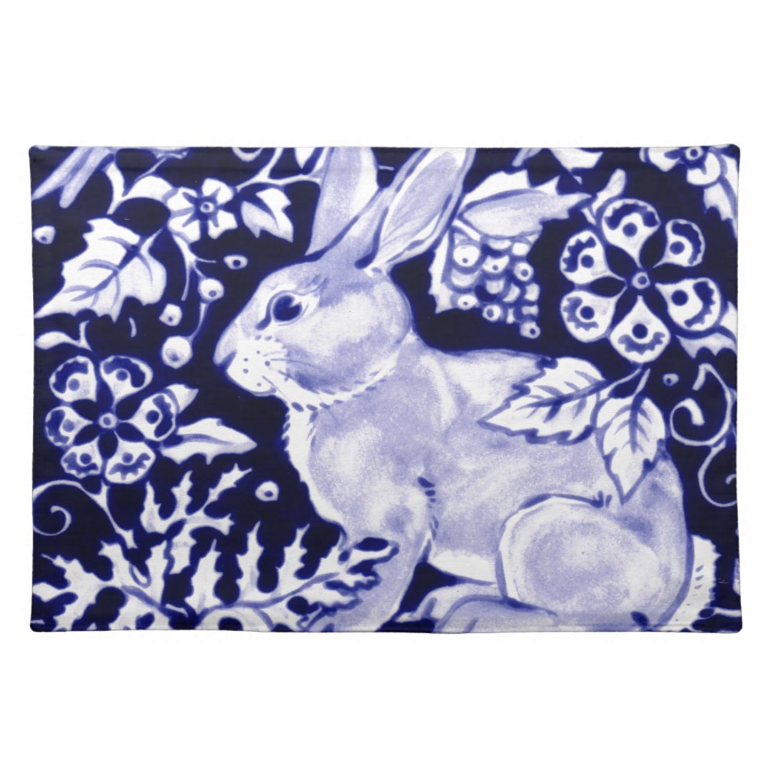 Dedham Blue Rabbit, Classic Blue & White Design Placemat | Zazzle