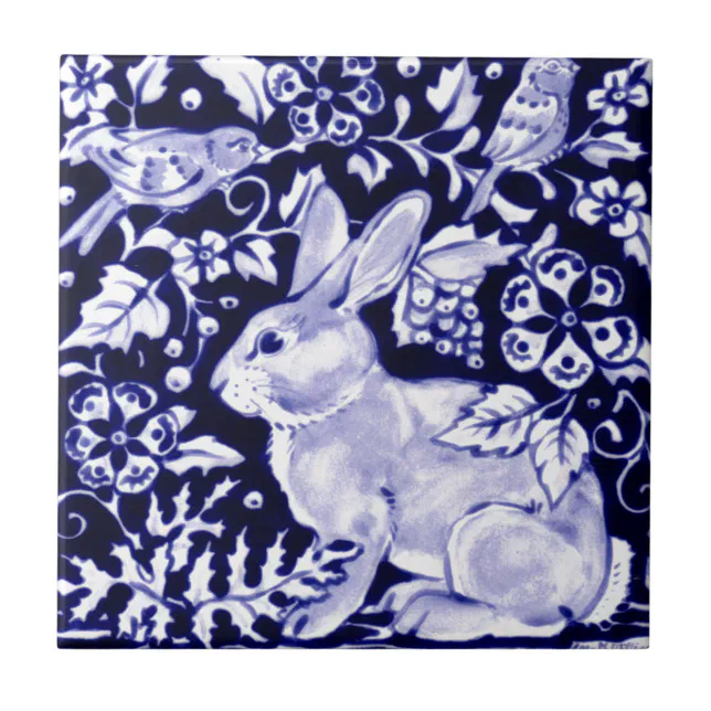 Dedham Blue Rabbit, Classic Blue & White Design Tile | Zazzle