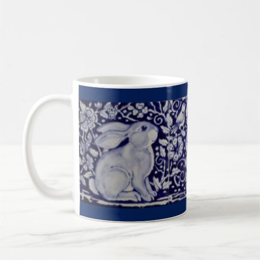 Dedham Blue & White Rabbit Ceramic Tile Coffee Mug | Zazzle