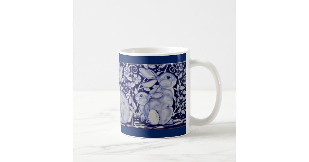 Dedham Blue & White Rabbit Ceramic Tile Coffee Mug | Zazzle