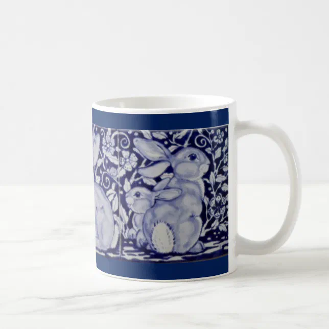 Dedham Blue & White Rabbit Ceramic Tile Coffee Mug | Zazzle
