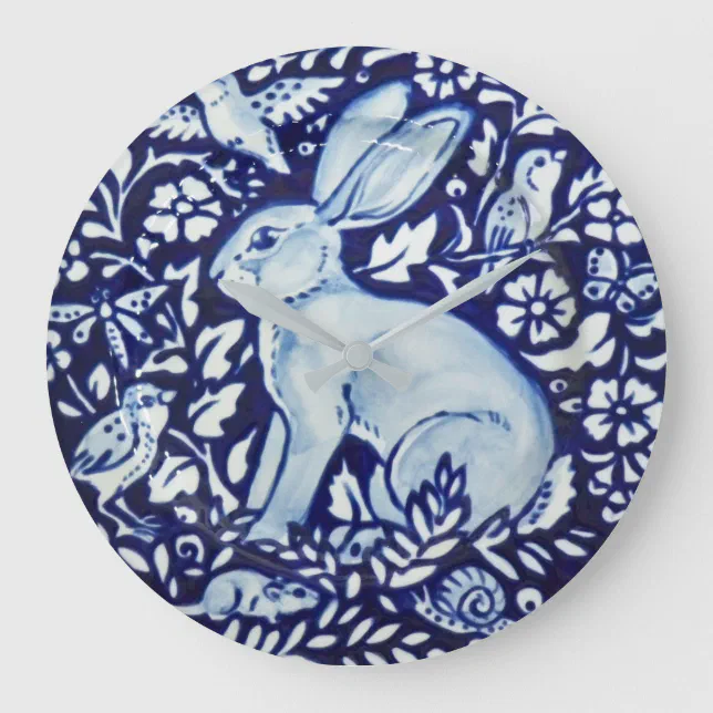 Dedham Cobalt Blue & White Rabbit Plate Clock Bird | Zazzle
