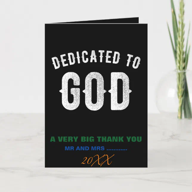 DEDICATED TO GOD CUSTOMIZABLE COOL WHITE TEXT THANK YOU CARD | Zazzle