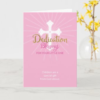 Dedication Blessing Baby Girl Pink and Gold Card | Zazzle