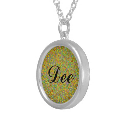 Dee name cursive with abstract art background silver plated necklace ...