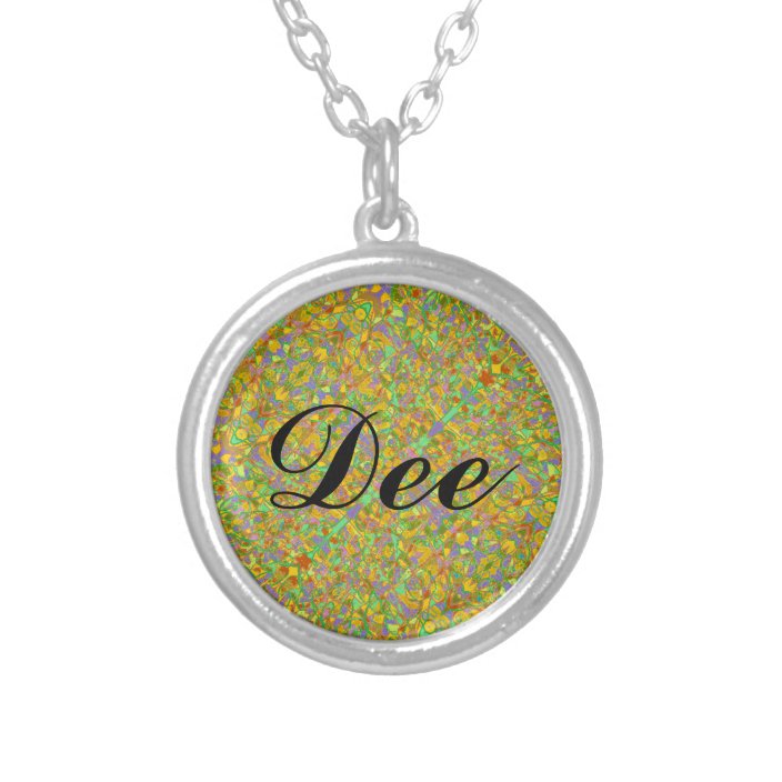 Dee name cursive with abstract art background silver plated necklace ...