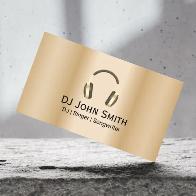 Deejay DJ Headphones Logo Modern Gold Business Card | Zazzle