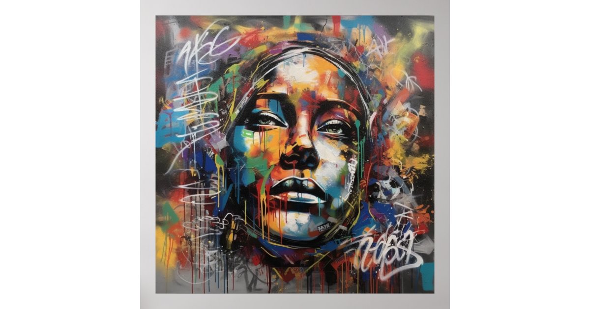 Deep and Emotional Women Face Graffiti Art Poster | Zazzle