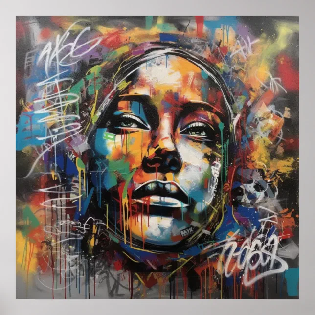 Deep and Emotional Women Face Graffiti Art Poster | Zazzle