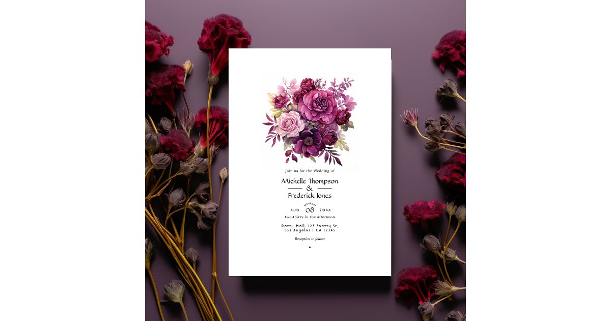 Deep Berry Floral Wedding Invitation | Zazzle