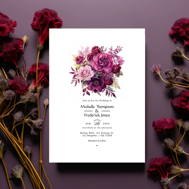 Deep Berry Floral Wedding Invitation | Zazzle