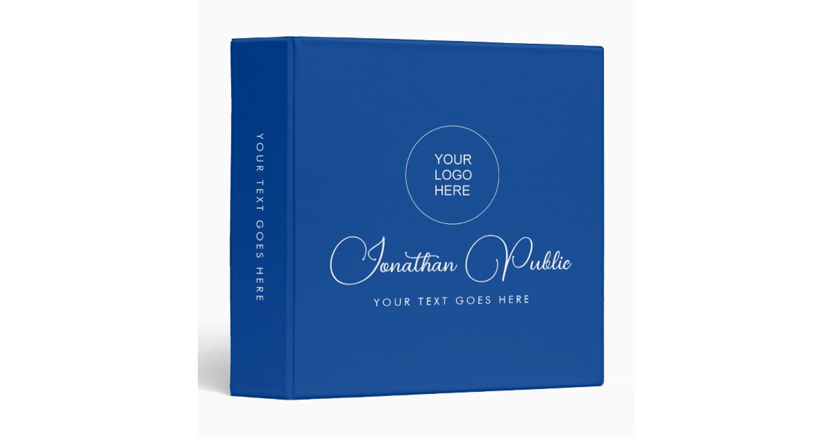 Deep Blue Add Company Logo Here Typed Name 3 Ring Binder | Zazzle