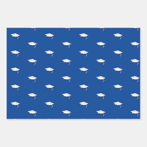 Deep Blue and White Graduation Congratulations Wrapping Paper Sheets ...