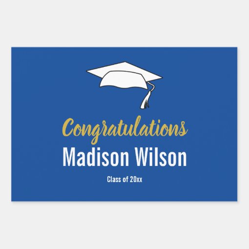 Deep Blue and White Graduation Congratulations Wrapping Paper Sheets ...