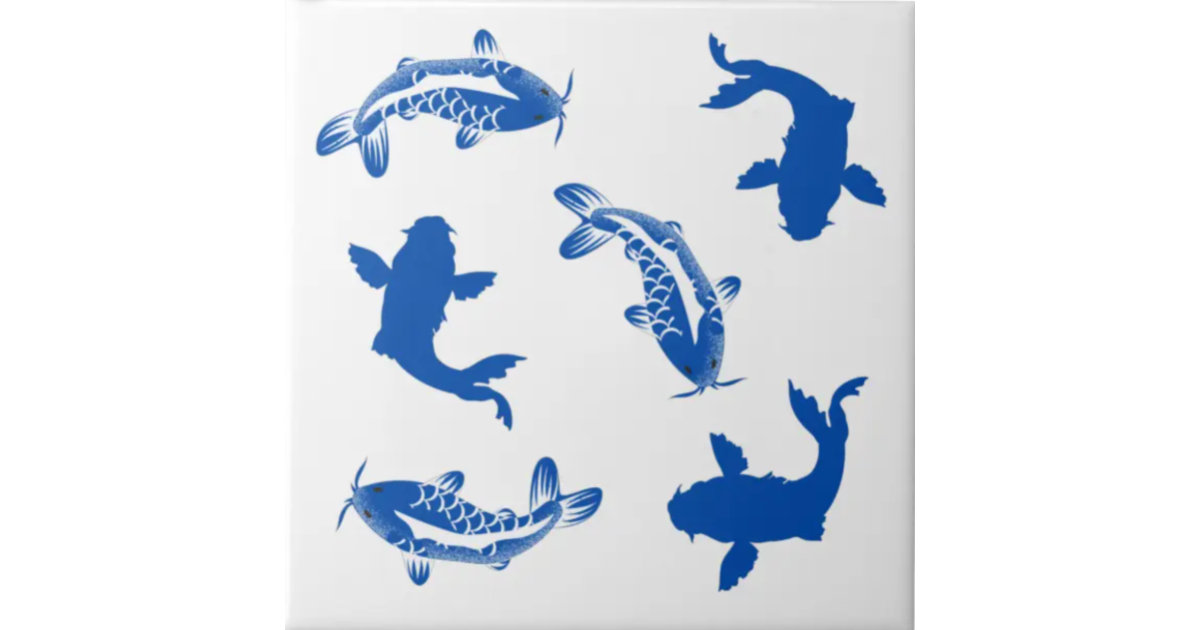 Deep blue and white Japanese vintage koi fish cute Ceramic Tile | Zazzle