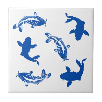 Deep blue and white Japanese vintage koi fish cute Ceramic Tile | Zazzle
