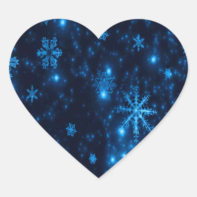 Deep Blue & Bright Snowflakes Heart Sticker | Zazzle