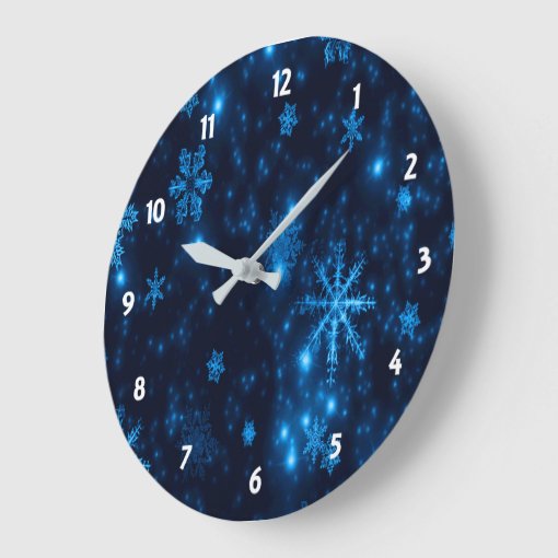 Deep Blue & Bright Snowflakes Round Wall Clock | Zazzle