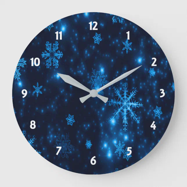 Deep Blue & Bright Snowflakes Round Wall Clock | Zazzle