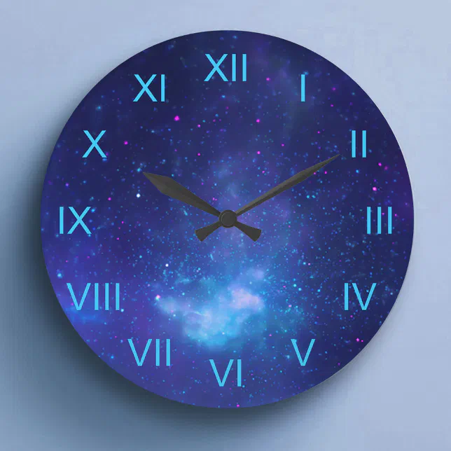 Deep Blue Galactic Center Aqua Roman Numerals Large Clock | Zazzle