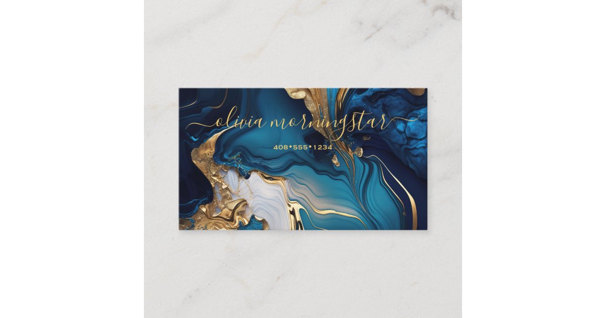 Deep Blue Gold Agate Marble QR Code Business Card | Zazzle