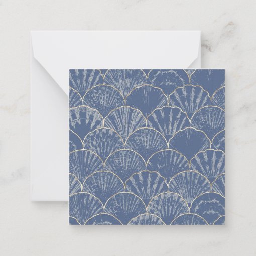 Deep Blue & Gold Watercolor Seashell Custom Note Card | Zazzle