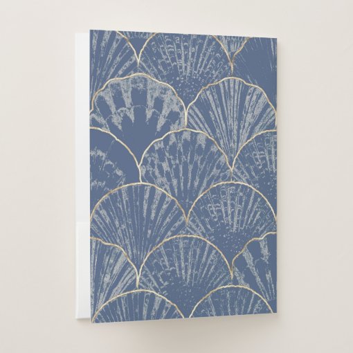 Deep Blue & Gold Watercolor Seashell Custom Pocket Folder | Zazzle