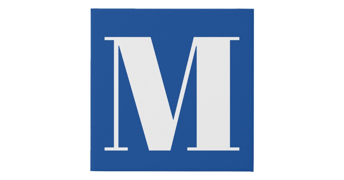 Deep Blue Initial Letter Monogram Modern Stylish Faux Canvas Print | Zazzle