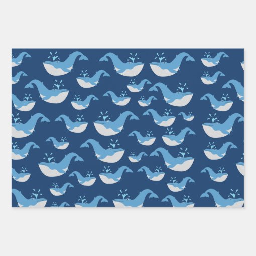 Deep Blue Ocean Whale Pattern Wrapping Paper Sheets | Zazzle