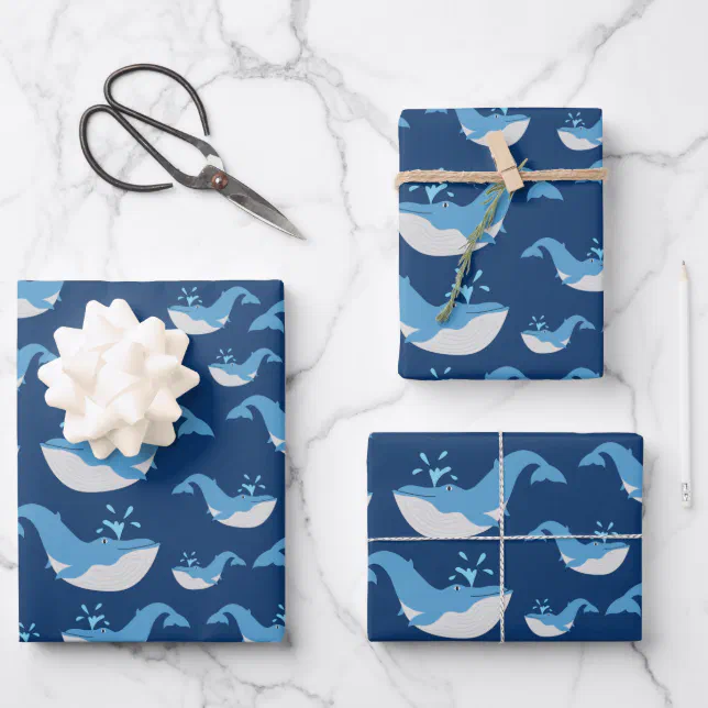 Deep Blue Ocean Whale Pattern Wrapping Paper Sheets | Zazzle