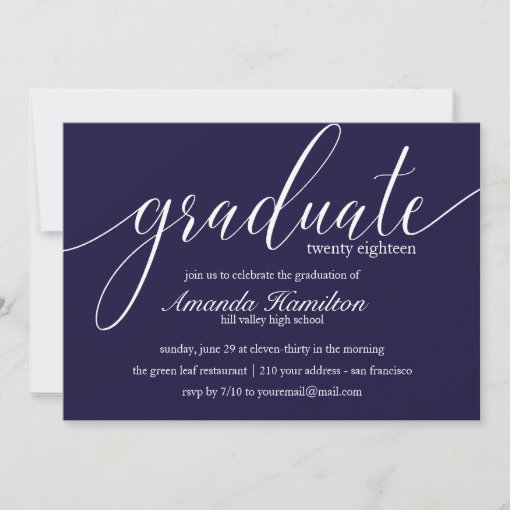Deep Blue typography Graduation Invitation | Zazzle