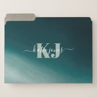 Deep Blue Watercolor Ocean Beach | Monogram File Folder | Zazzle