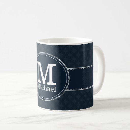 Deep Classic Navy Blue Pattern Custom Monogram Coffee Mug | Zazzle