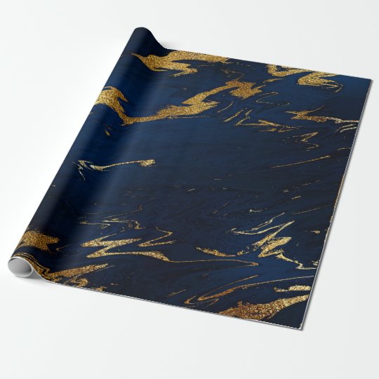 Deep Earth Gold Marble Blue Navy Wrapping Paper | Zazzle.com