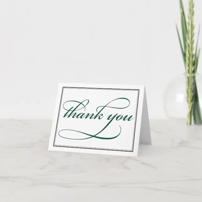 Deep Green Calligraphy Script Thank You Note Card | Zazzle