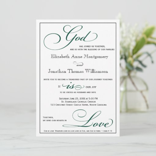 Deep Green God is Love Christian Wedding Invitation | Zazzle