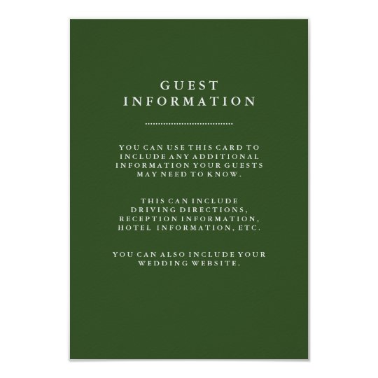 Deep Holiday Green Wedding Guest Information Invitation | Zazzle.com