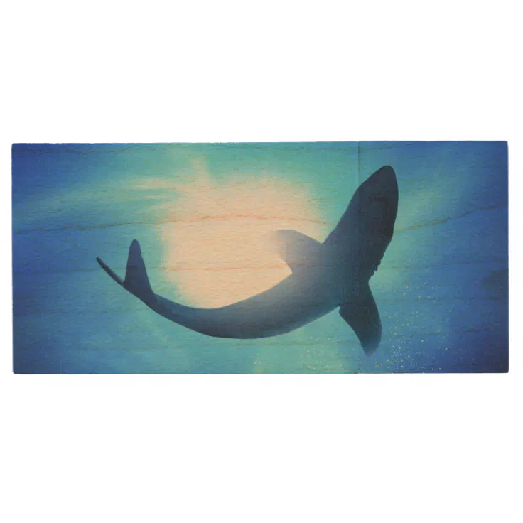 Deep Ocean Shark Silhouette Wood USB Flash Drive | Zazzle