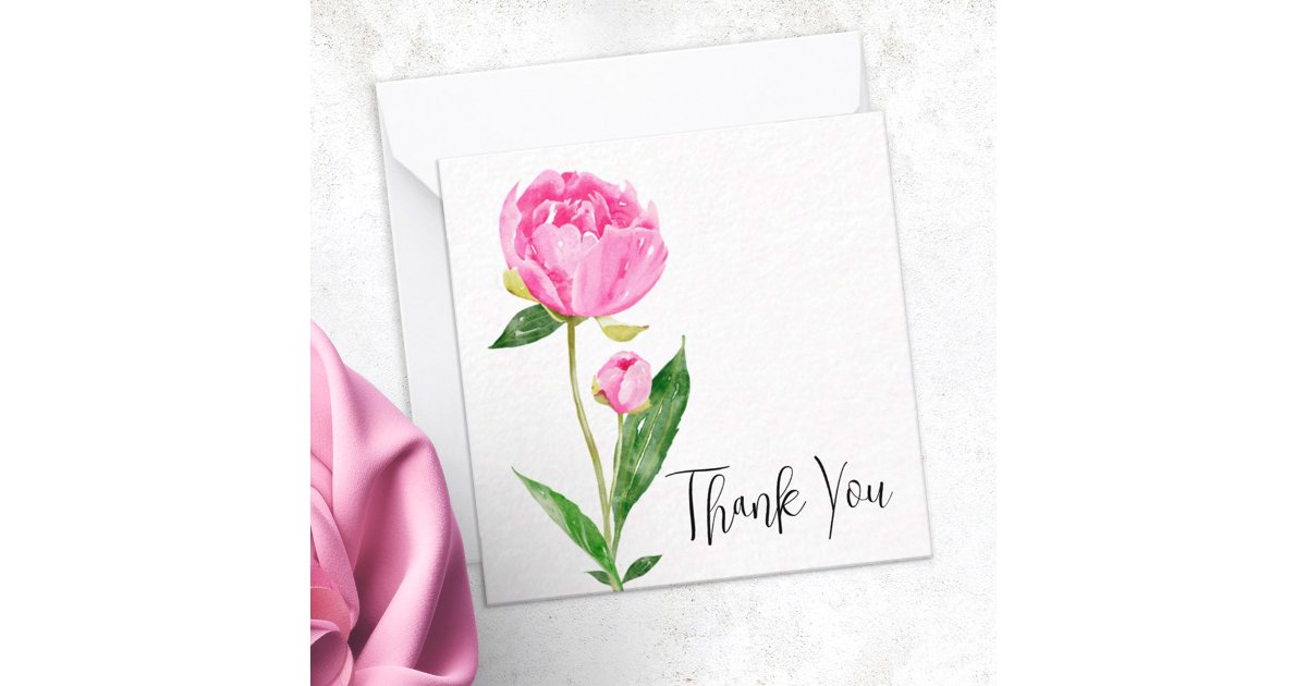 Deep Pink Peony Illustrated Thank You Note Card | Zazzle