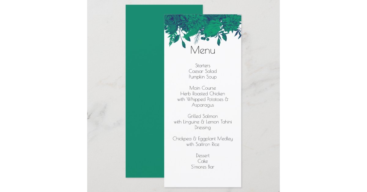 Deep Purple and Green Botanical Wedding Menu | Zazzle