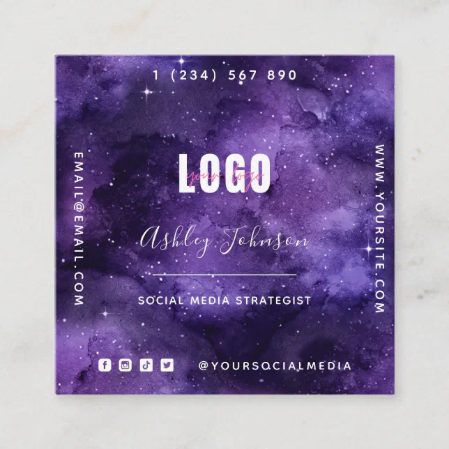 Deep Purple Galaxy Space Universe QR Code & Logo S Square Business Card ...