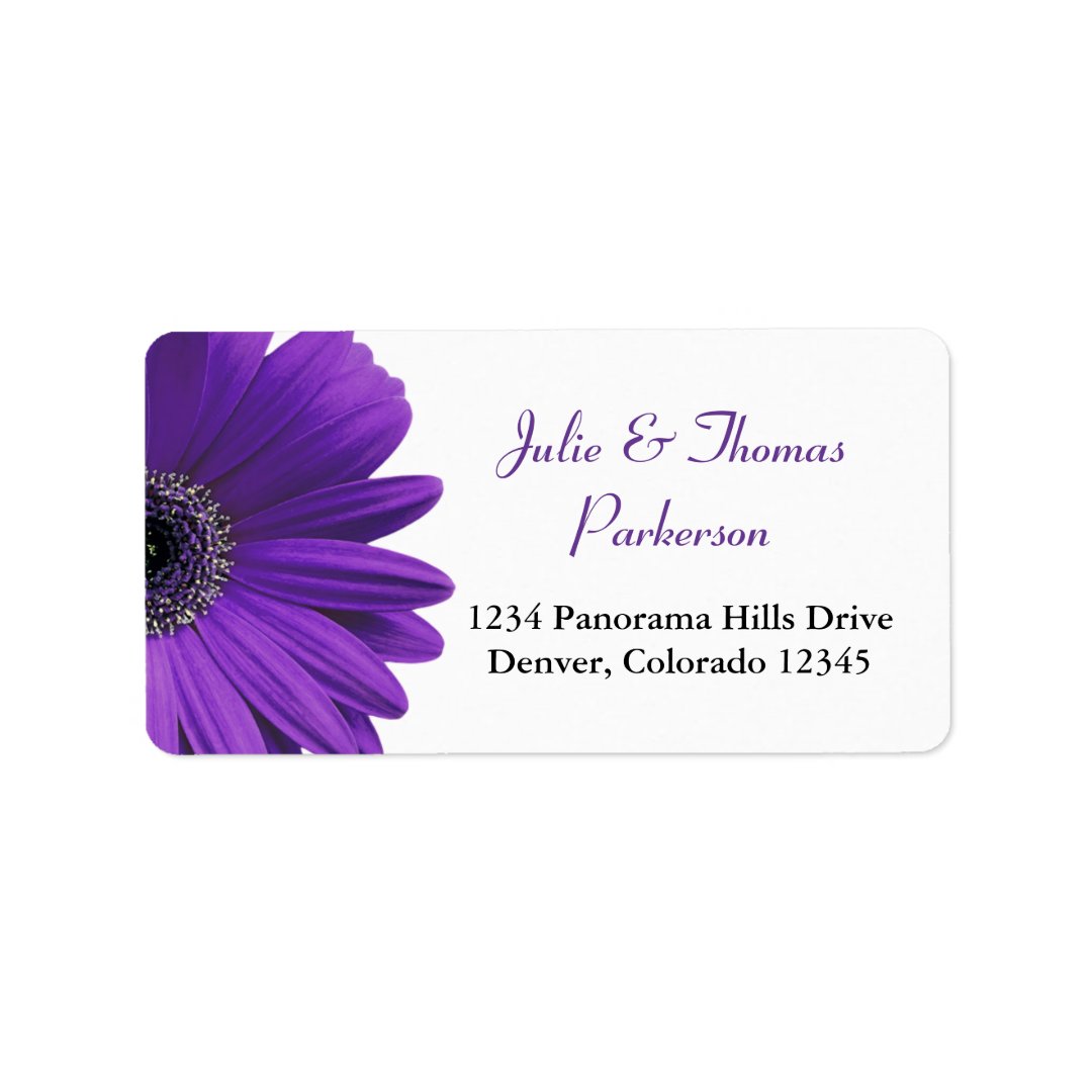 Deep Purple Gerbera Daisy Wedding Address Labels | Zazzle