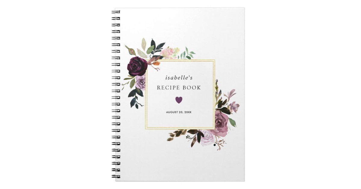 Deep Purple Mauve Pink Floral Recipe Book | Zazzle