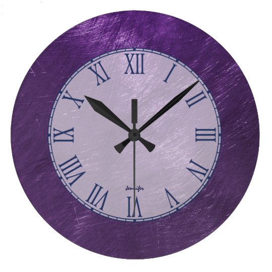Deep Purple Metallic Design Brushed Steel Look Large Clock | Zazzle.com